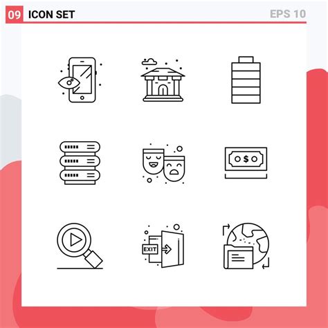 Set Of 9 Vector Outlines On Grid For Dollar Theater Energy Roles Storage Editable Vector Design