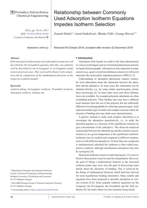 Pdf Relationship Between Commonly Used Adsorption Isotherm Equations