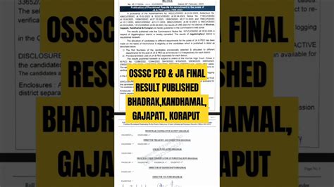 Osssc Peo And Ja Final Result Published Youtube