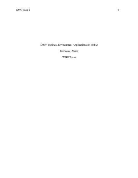 D079 Task 2 Passed First Submission D079 Business Environment