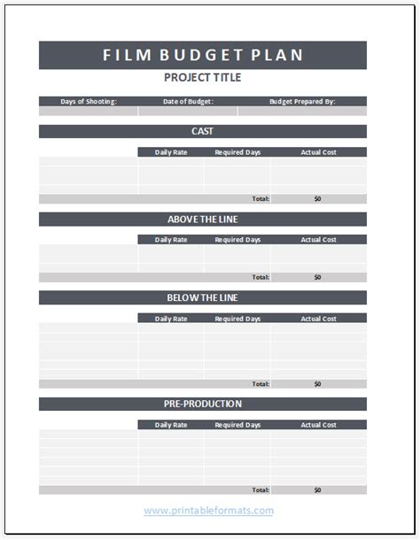 Free Film Budget Templates Ms Excel Printable Formats