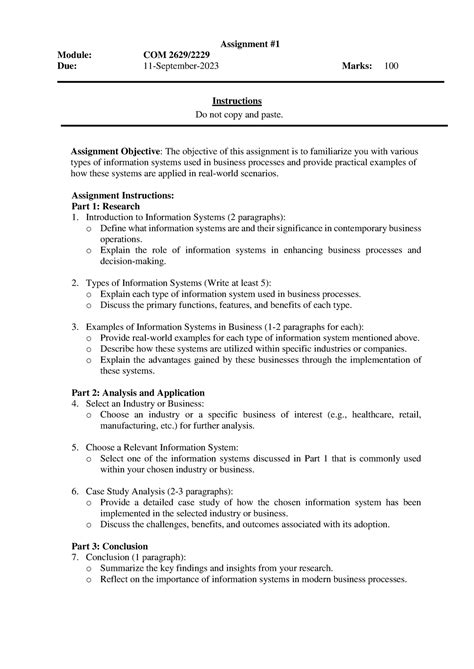 Asignment 1 System Analysis Assignment Module Com 2629 Due 11 September 2023 Marks