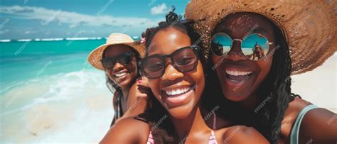 Premium Photo Three Joyful Friends Share A Selfie Moment On A