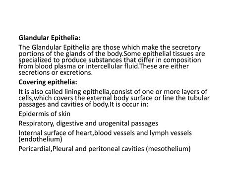 Tissue Of Body Epithelium Classification And Occurence With Diagram Ppt