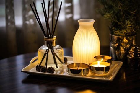 Premium Ai Image Lighted White Candles And Essential Oil Diffuser On