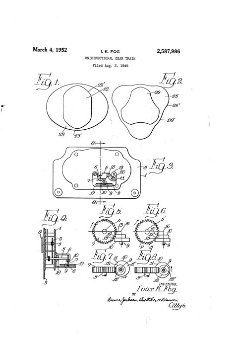Patent Unidirectional Gear Train By Ivar K Fog Issued Mar 4 1952