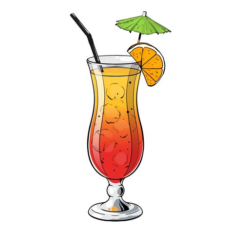 Cocktail Sex On The Beach Hand Drawn Alcohol Drink With Orange Slice