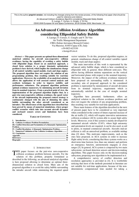 Pdf An Advanced Collision Avoidance Algorithm Considering Ellipsoidal