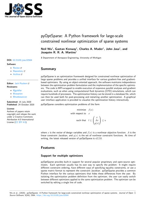 Pdf Pyoptsparse A Python Framework For Large Scale Constrained