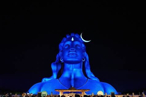 Adiyogi Statue Glowing In The Early Night Sky Coimbatore Tamil Nadu