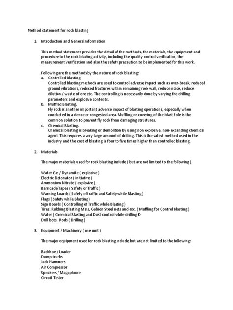 Method Statement For Rock Blasting Pdf Nature
