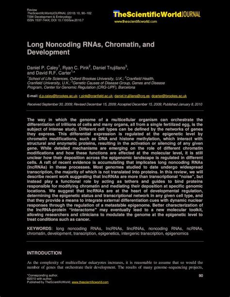 Pdf Long Noncoding Rnas Chromatinjournalstswj2010
