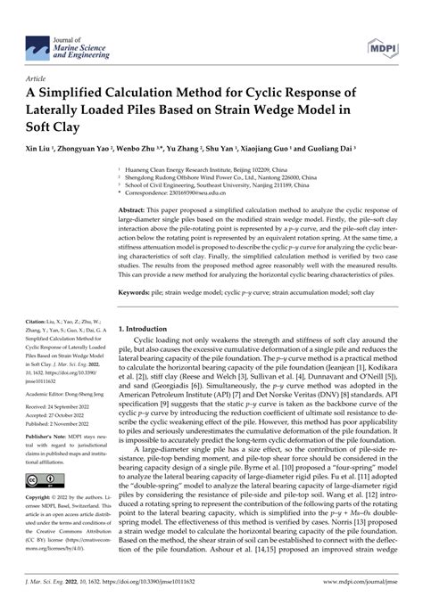 Pdf A Simplified Calculation Method For Cyclic Response Of Laterally Loaded Piles Based On