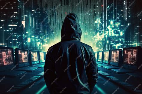 Premium Ai Image Back View Of A Hacker In The Process Of Hacking The Network A Person Sitting