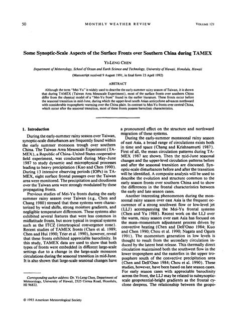 Pdf Some Synoptic Scale Aspects Of The Surface Fronts Over Southern China During Tamex