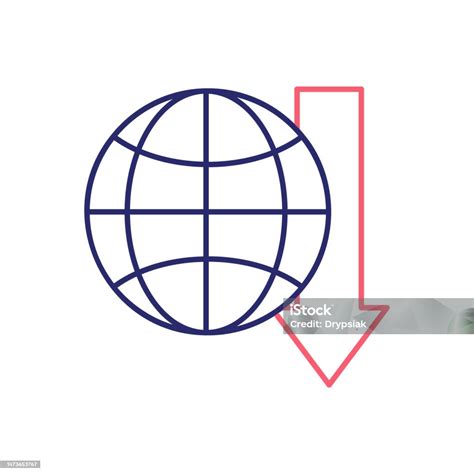 아래쪽 화살표 글로벌 경기 침체 개요 색상 아이콘이 있는 지구 지구 글로벌 기술 인터넷 소셜 네트워크 심볼 디자인 가격에 대한 스톡 벡터 아트 및 기타 이미지 Istock