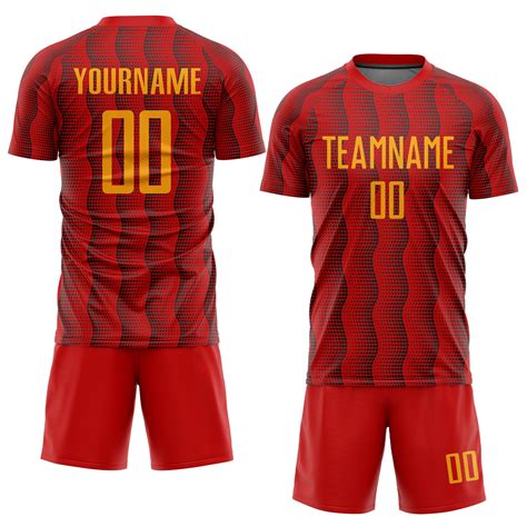 Custom Red Soccer Uniform Jersey Gold Sublimation Fansidea