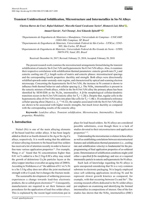 Pdf Transient Unidirectional Solidification Microstructure And