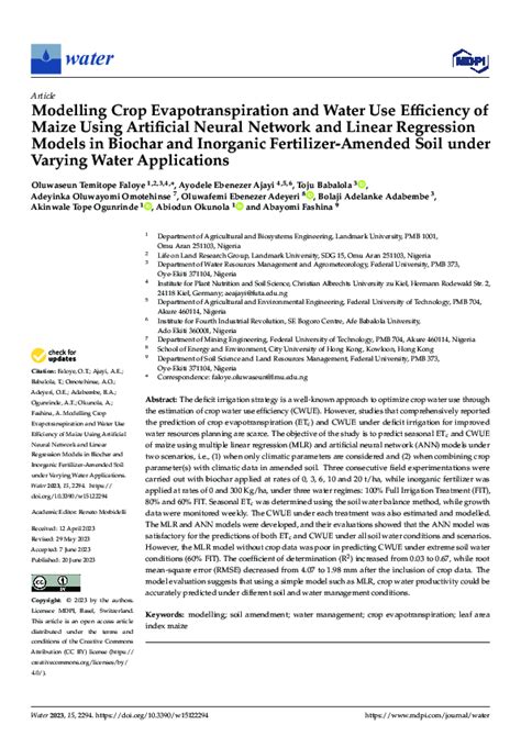 Pdf Modelling Crop Evapotranspiration And Water Use Efficiency Of Maize Using Artificial