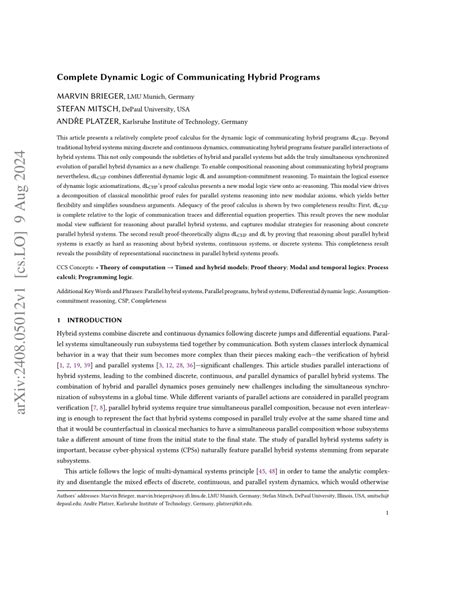 pdf complete dynamic logic of communicating hybrid programs