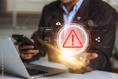 Businessman Using Laptop With Data Information Privacy And Internet Connection Hacking And Spam