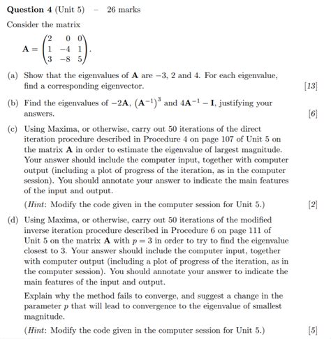 Solved Marks Question Unit Consider The Matrix Chegg