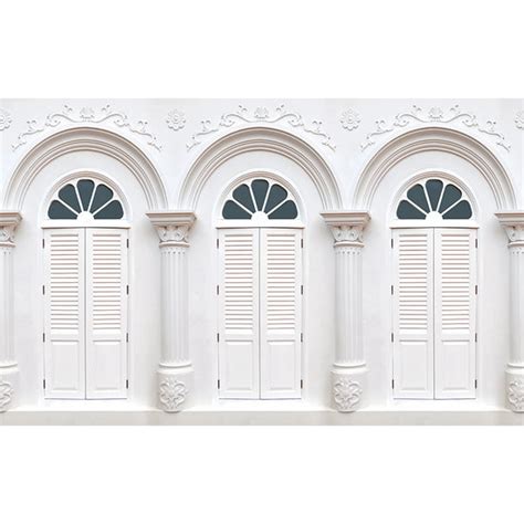 White Arched Window Wallpaper Mural Waterproof Contemporary Living Room