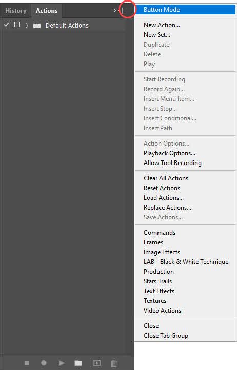 Actions Panel Button Mode Menu Fstop Training