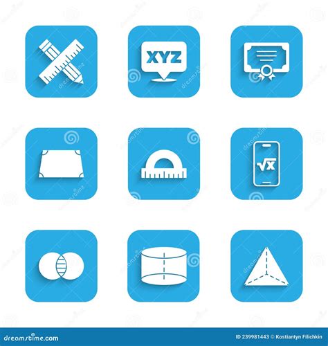 Set Protractor Geometric Figure Cylinder Office Folders Graph Schedule Chart Diagram