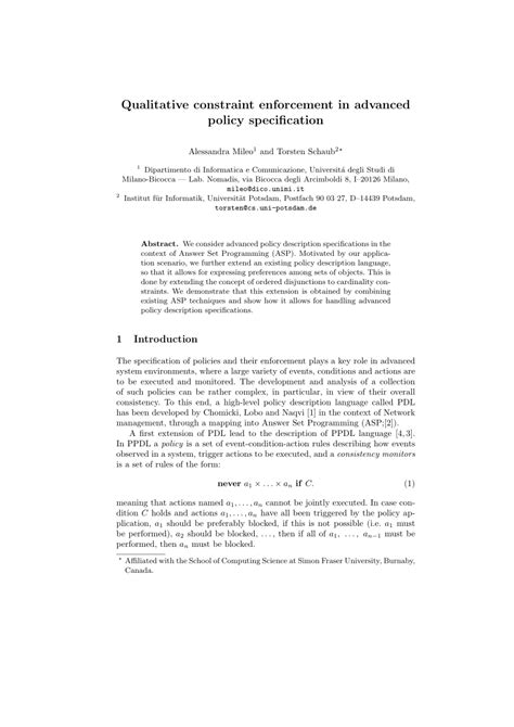 Pdf Qualitative Constraint Enforcement In Advanced Policy Specification