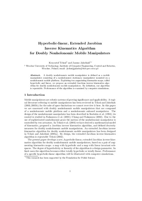 Pdf Hyperbolic Linear Extended Jacobian Inverse Kinematics Algorithm