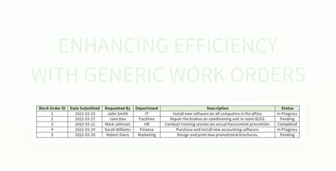 Free Generic Work Order Templates For Google Sheets And Microsoft Excel Slidesdocs