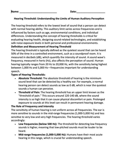Hearing Threshold Science Reading Worksheets 100 Editable Tpt