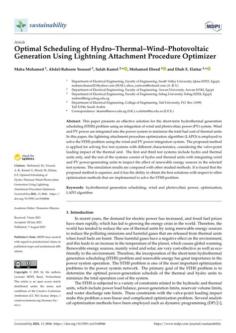 Pdf Optimal Scheduling Of Hydro Thermal Wind Photovoltaic Generation