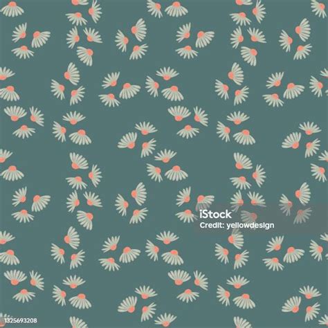 추상적인 스타일의 꽃 무늬와 낙서 작은 무작위 데이지 꽃 실루엣 청록색 배경 0명에 대한 스톡 벡터 아트 및 기타 이미지 0명 개화기 꽃 나무 Istock