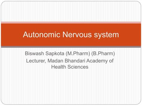 Unit 3 Autonomic Nervous System Ppt