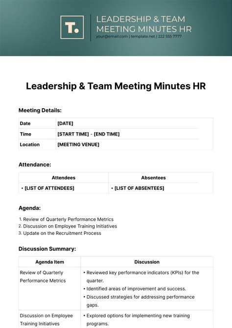 Free Leadership And Team Meeting Minutes Hr Template To Edit Online