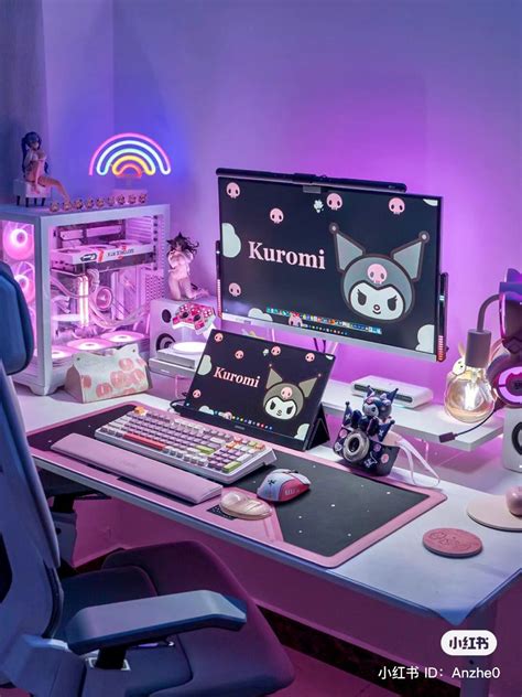 Purple Kuromi Gaming Setup Gaming Entertainment Center Game Room Design Desk Setup Room Inspo