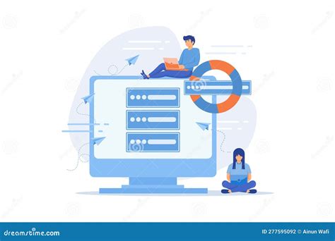 Tiny People Programmers With Laptops Save Data On Backup Server With