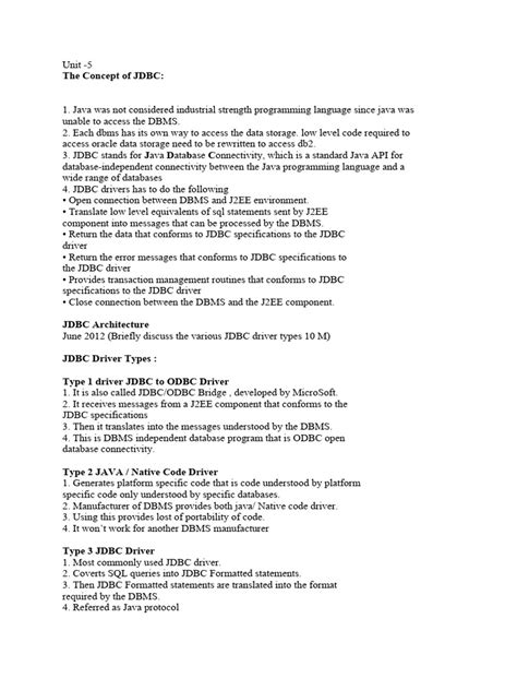 Java Unit 5 Pdf Databases Sql