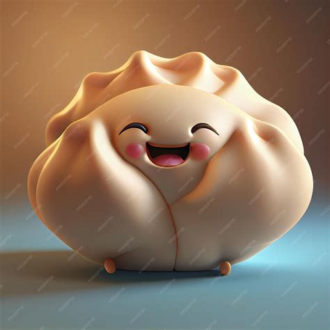 Cute Kawaii Dumpling 3d Render Character Xiao Long Bao Premium Photo