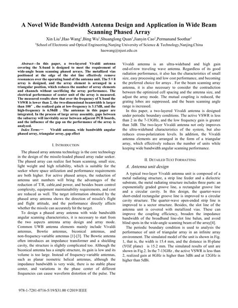 PDF A Novel Wide Bandwidth Antenna Design And Application In Wide Beam Scanning Phased Array