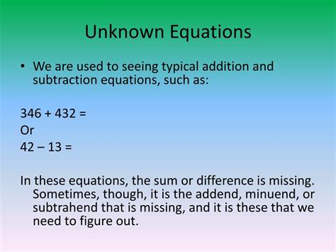 PPT Unknown Addition And Subtraction Equations PowerPoint Presentation ID