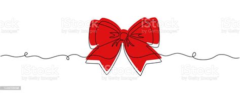 선물 리본 빨간 활의 연속 선 그리기 1개 크리스마스와 생일 선물은 심플한 선형 스타일로 랩 핑됩니다 편집 가능한 획으로 휴일과 축하의 개념 낙서 벡터 일러스트 레이 션 0