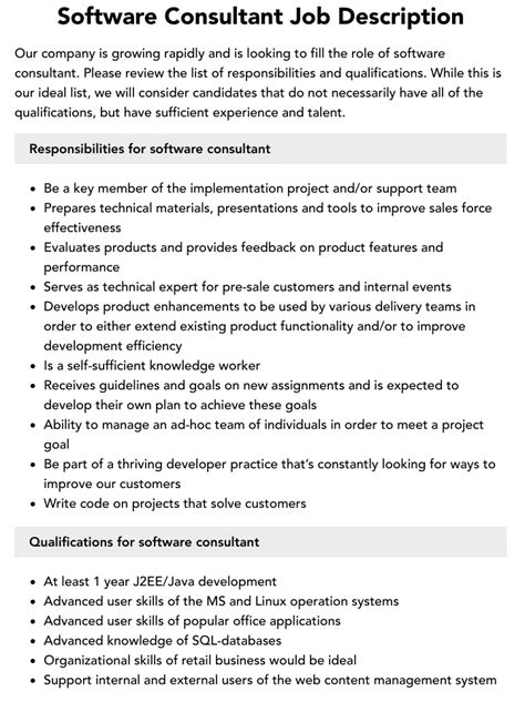 Software Consultant Job Description Velvet Jobs
