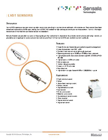 Dcdc Lvdt Custom Sensors Datasheet DC DC LVDT Custom Sensors Sensata Manufactures Custom