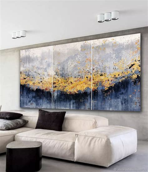 Картина маслом абстракция Картина маслом триптих Картина в интерьер в