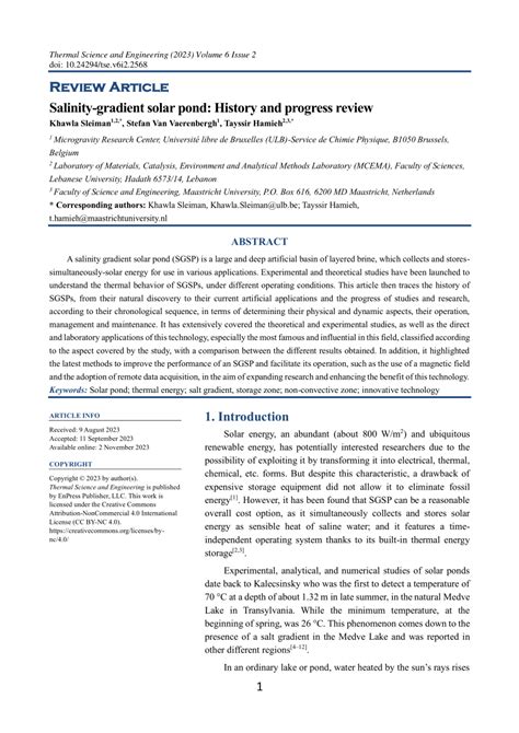 Pdf Salinity Gradient Solar Pond History And Progress Review
