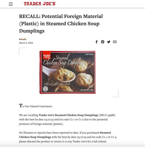 Trader Joe S 6th Food Recall Of The Year Is For One Of Its Signature Chicken Dumplings