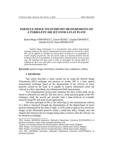 Pdf Particle Image Velocimetry Measurements · Map Which Has Very